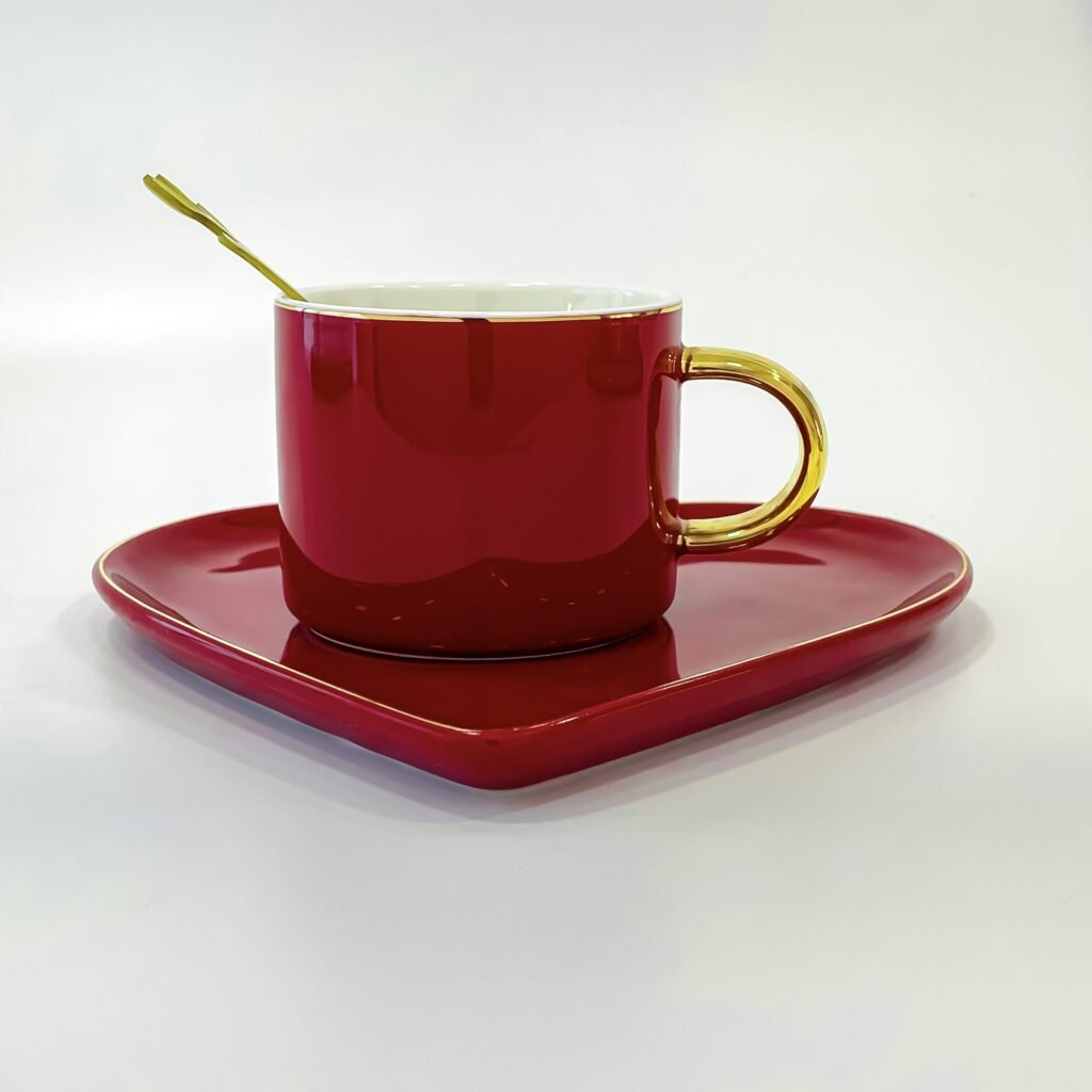 Red Coffee Mug For Your Daily Coffee With Red Color Trey