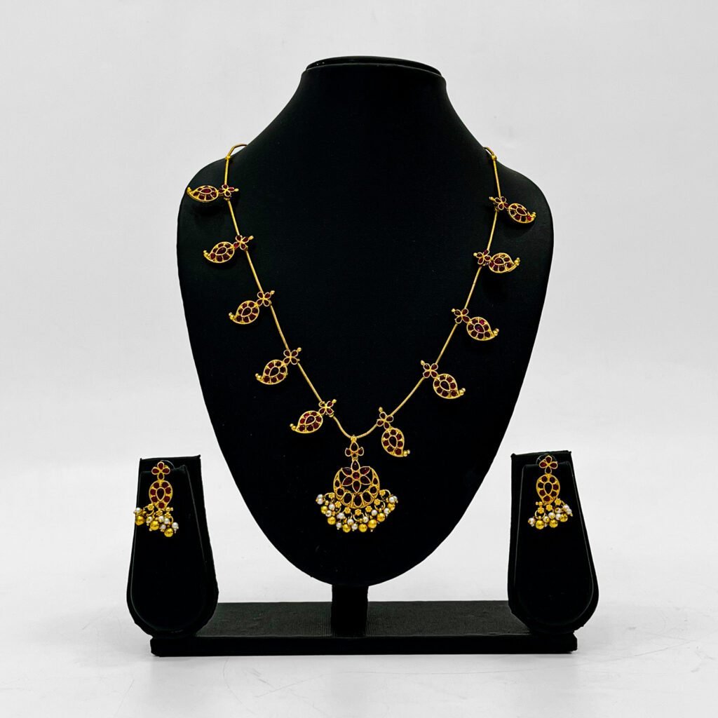 Ruby Stone Haram Necklace Set – Traditional Bridal Jewelry